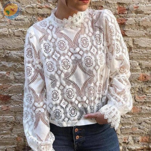 Sexy elegant blouse women Autumn Long Sleeve Stand Collar Ho